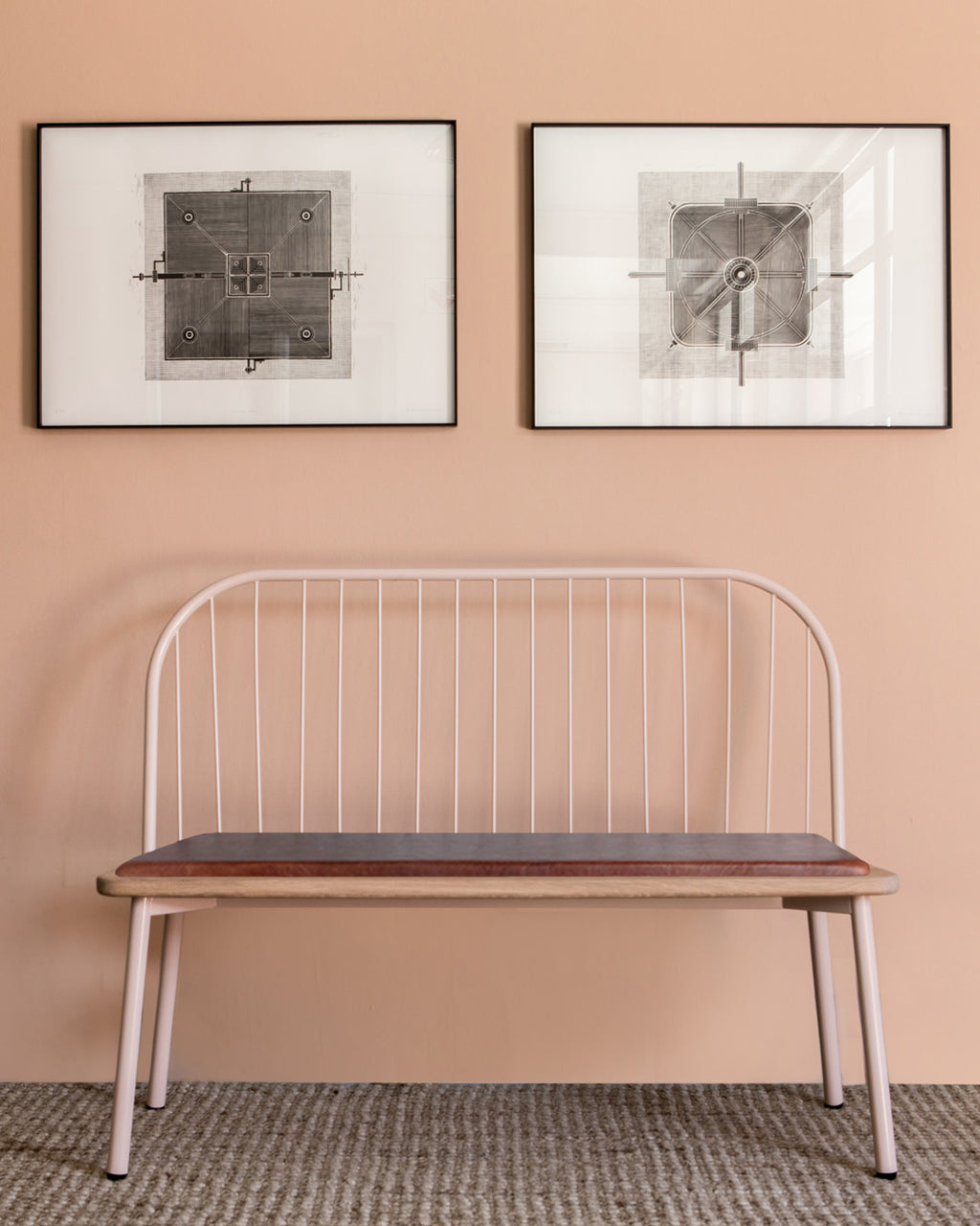Fluted Wood and Steel Bench with Leather Seat - Pedersen + Lennard