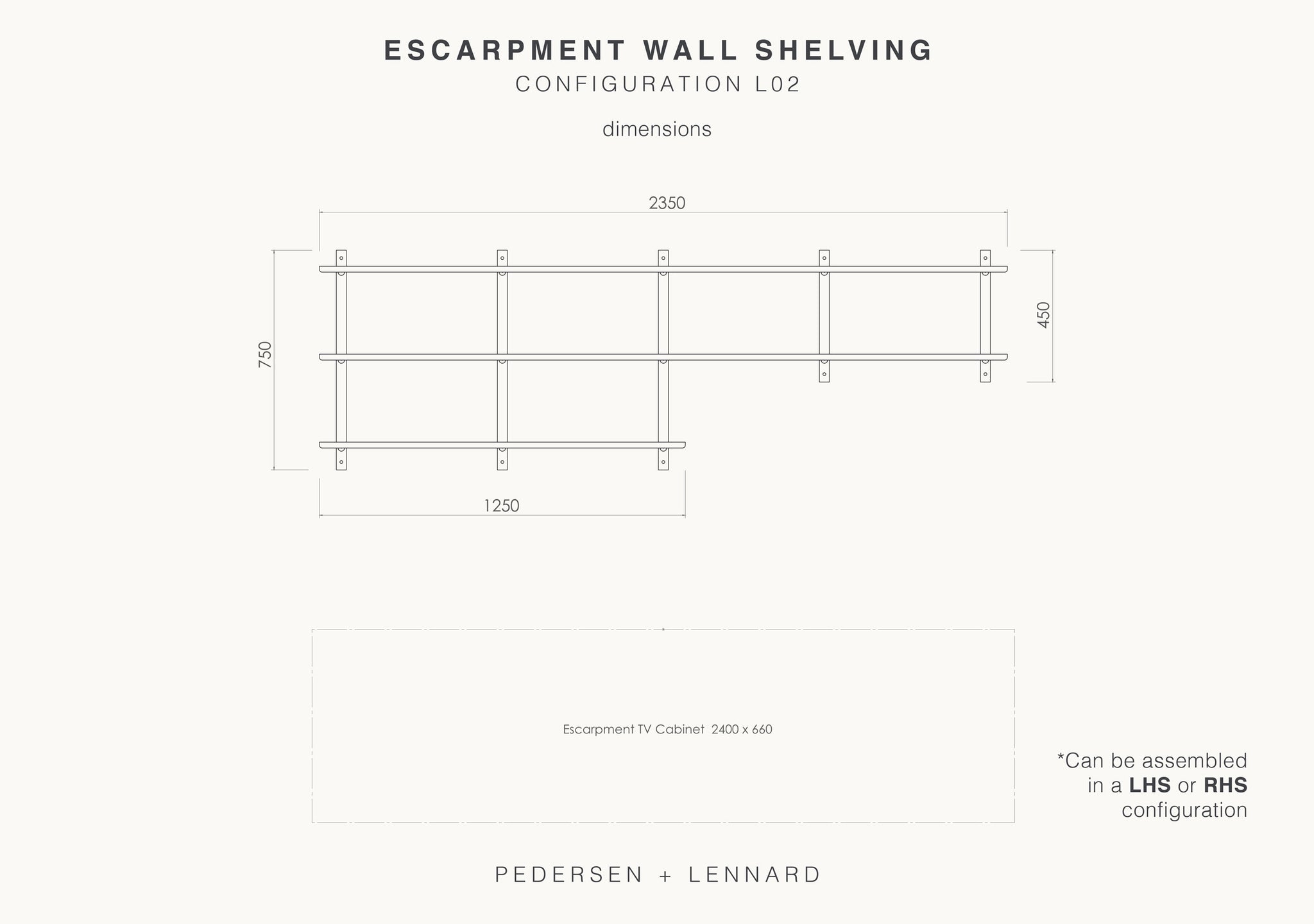 Escarpment Wall Shelving - Configuration L02 - Pedersen + Lennard